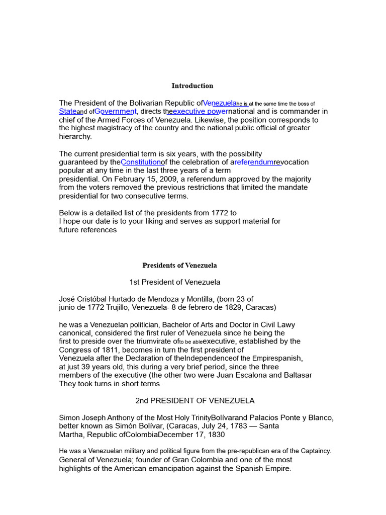 Presidents of Venezuela: A Historical Overview | PDF | Politics Of ...