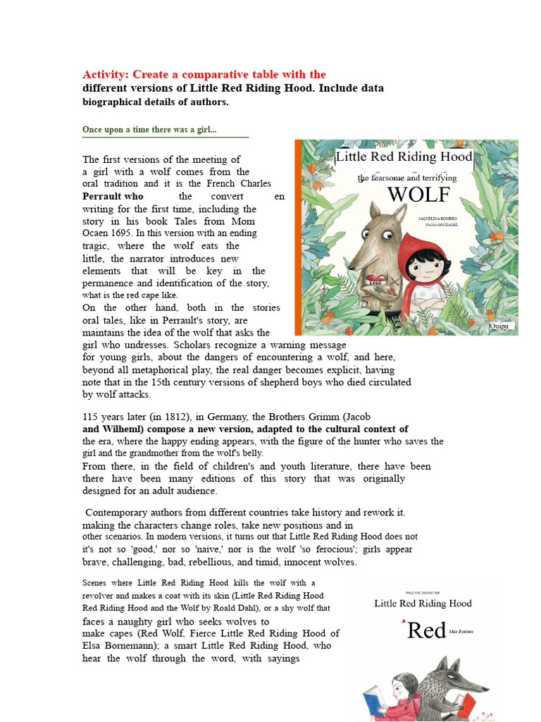 Little Red Riding Hood - Versions, Stories, ACTIVITY | PDF | Little Red ...
