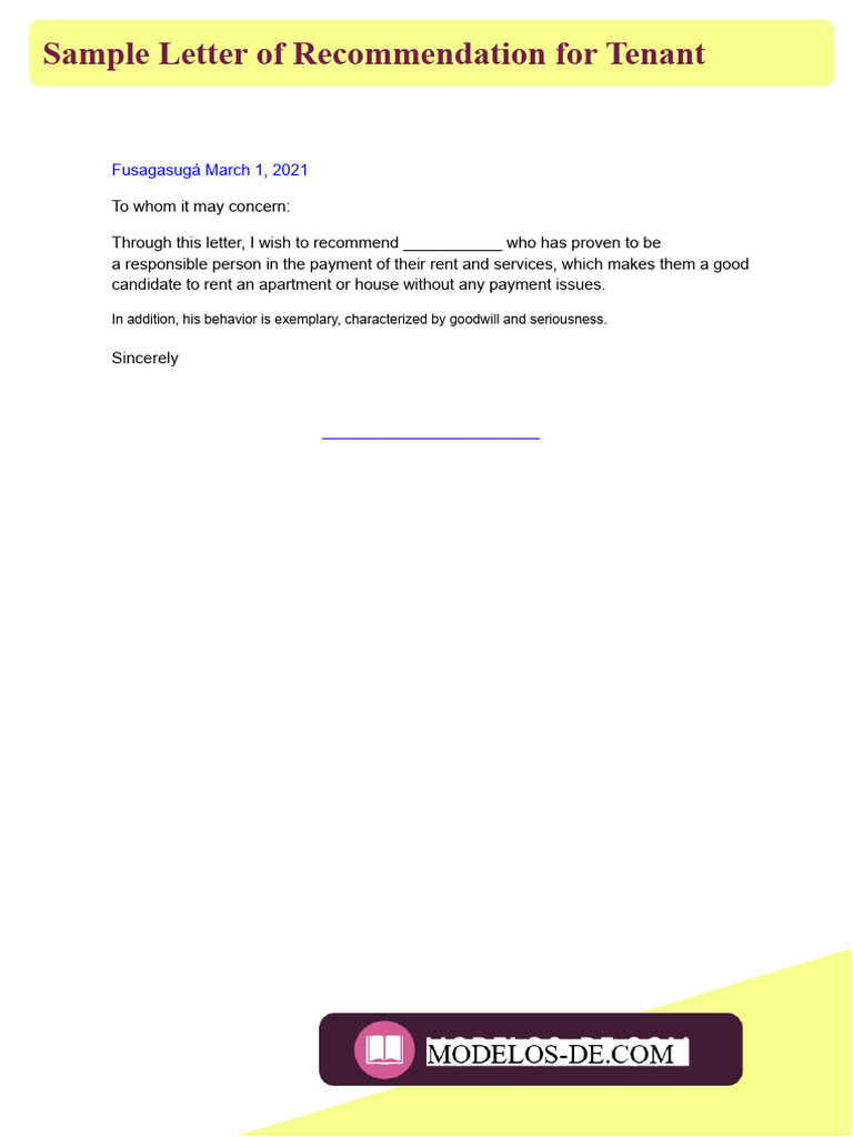 Model Letter of Recommendation For Tenant | PDF