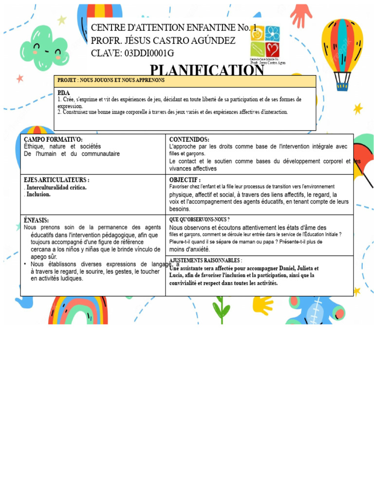 Projet éducatif : Jouons et apprenons | PDF | Enseignement des Arts ...