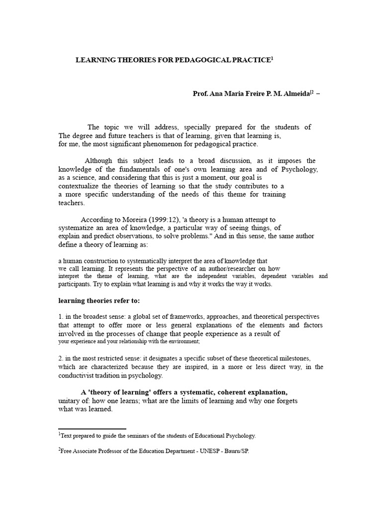 Learning Theories in Pedagogical Practice | PDF | Learning | Behaviorism