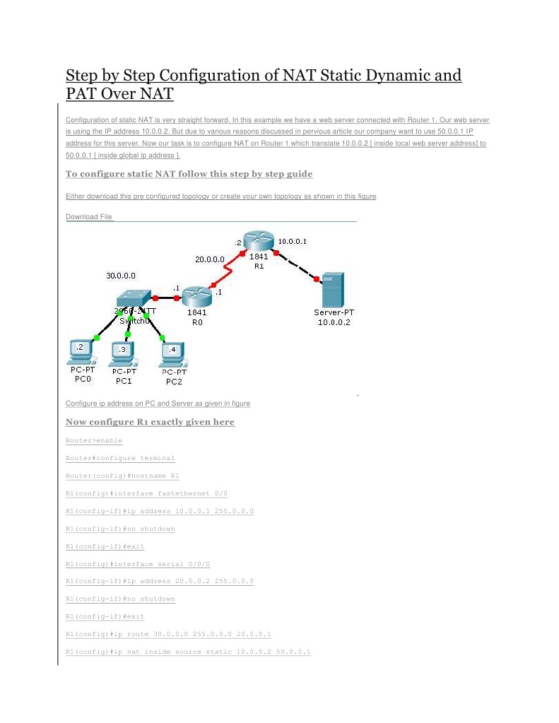 Step By Step Configuration Of Nat Static Dynamic And Pat Over Nat Pdf Ip Address Router