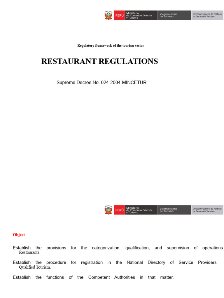 Tourism Sector Restaurant Regulations | PDF | Restaurants