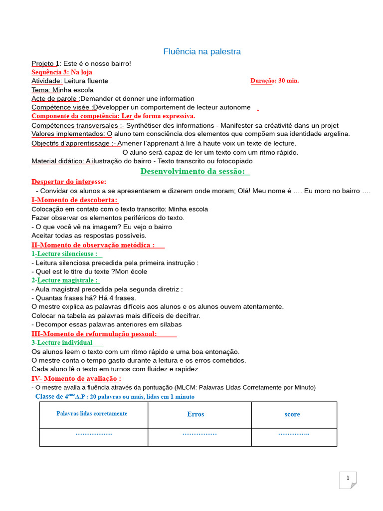 Fluência na Leitura: Minha Escola | PDF | Fluência