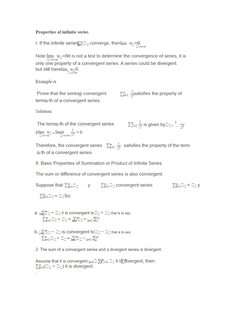 Properties of Convergent Infinite Series | PDF | Series (Mathematics ...