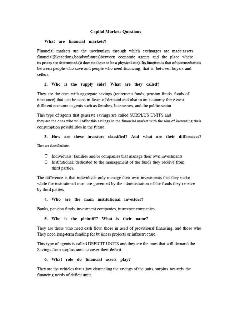 Updated Capital Markets Questions | PDF | Securities (Finance) | Stocks