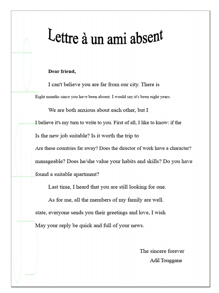 Letter To An Absent Friend | PDF