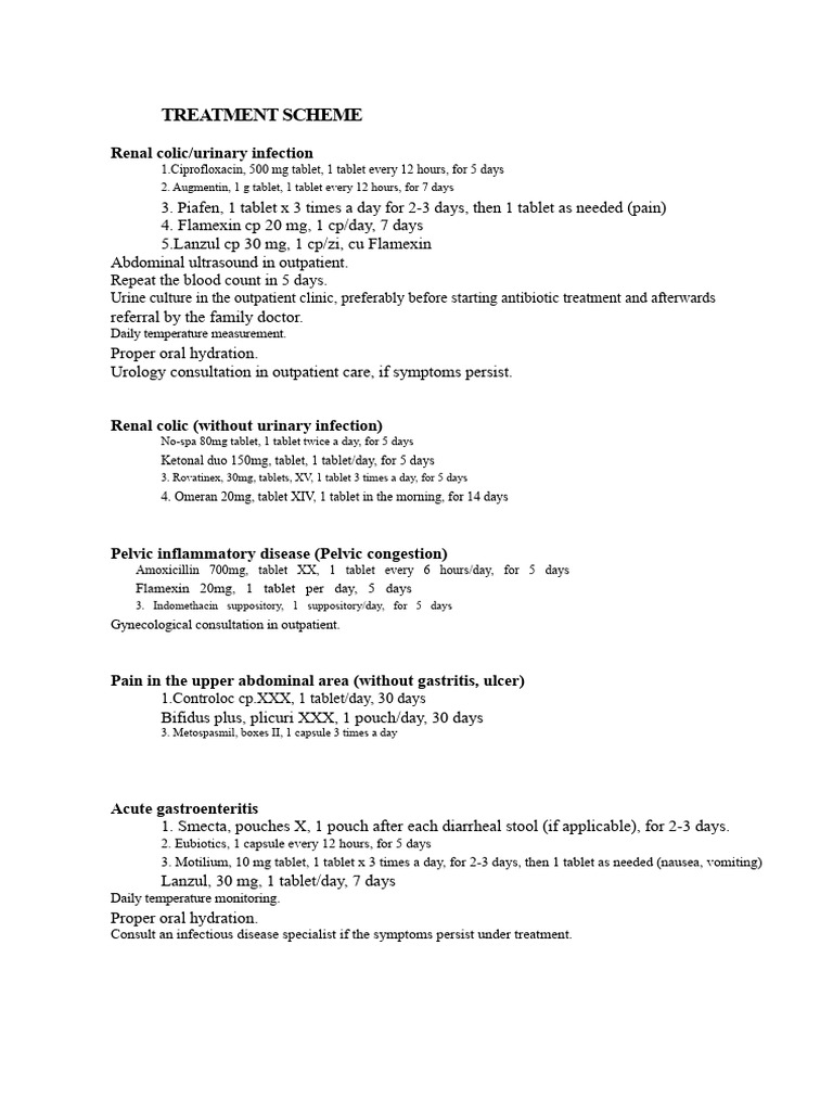 Treatment Scheme | PDF | Urinary Tract Infection | Medical Specialties