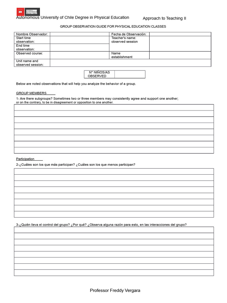 Group Observation Guide for PE Classes | PDF | Teachers | Human ...