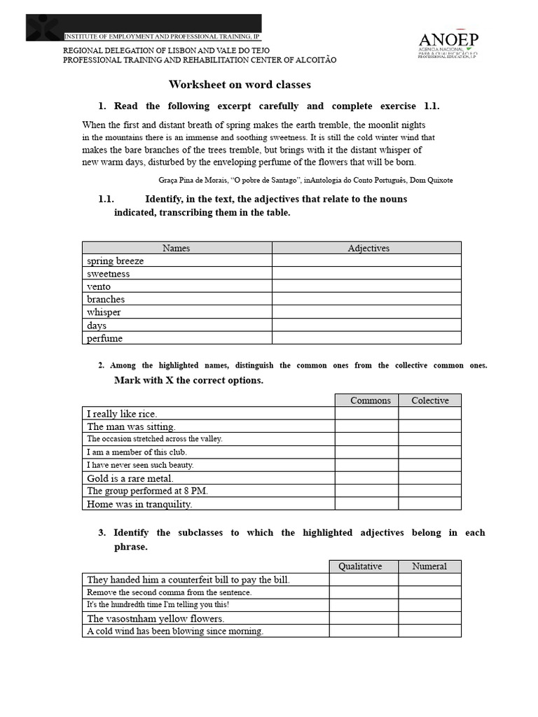 Exercises On The Classes of Words | PDF | Part Of Speech | Adjective