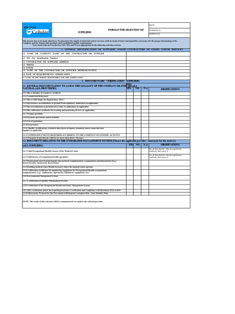 Supplier Selection Process Template | PDF | Verification And Validation ...