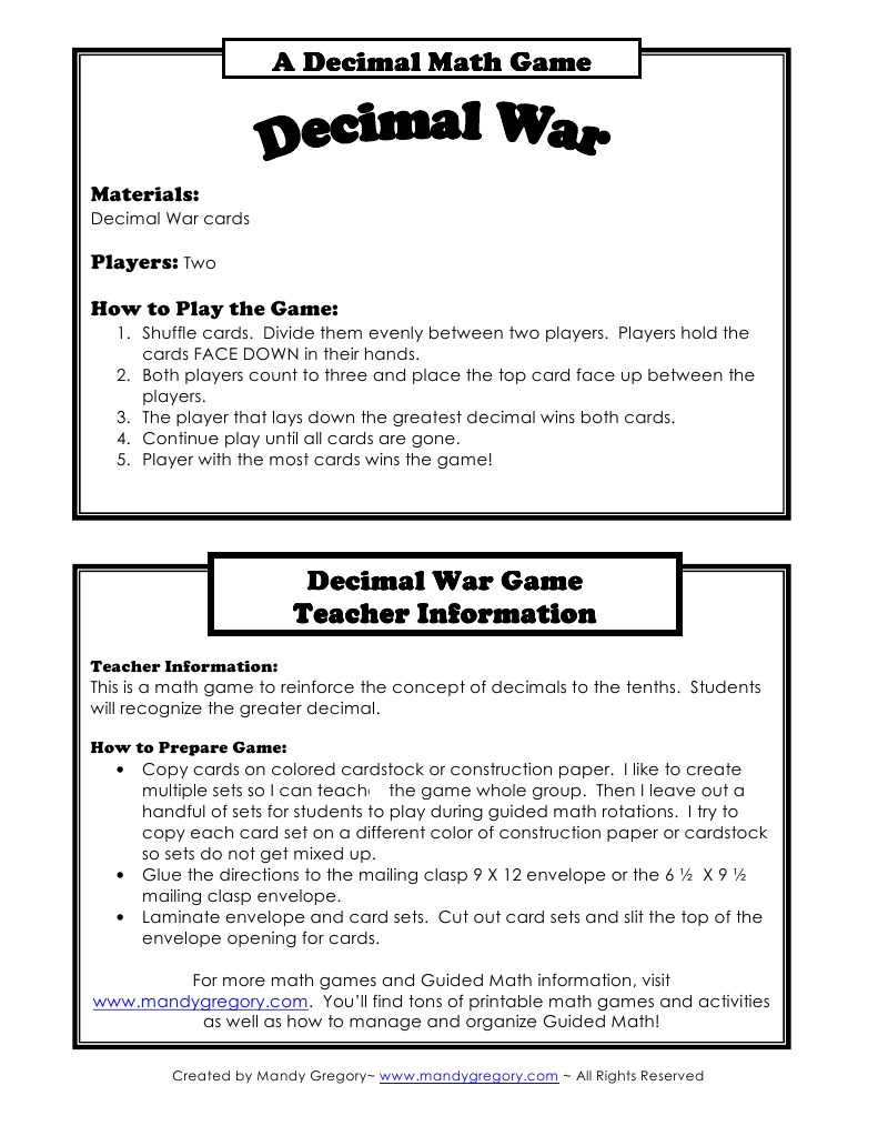 Decimal War Card Game | PDF | Games & Activities