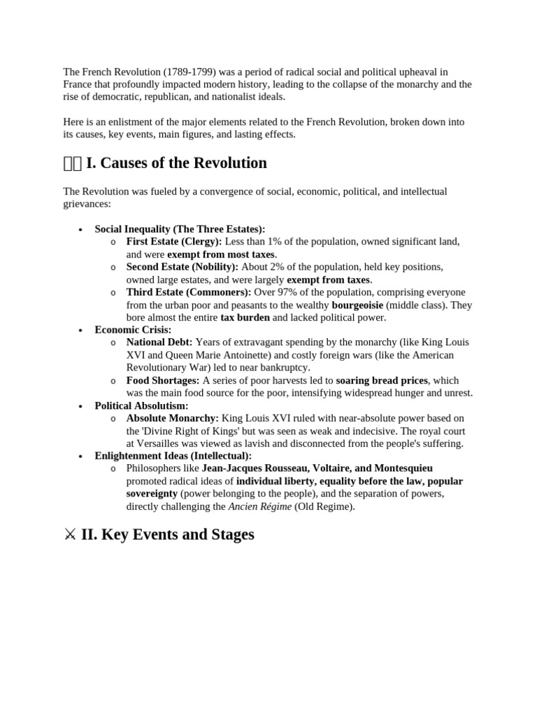 Key Elements of the French Revolution | PDF | French Revolution | Reign ...