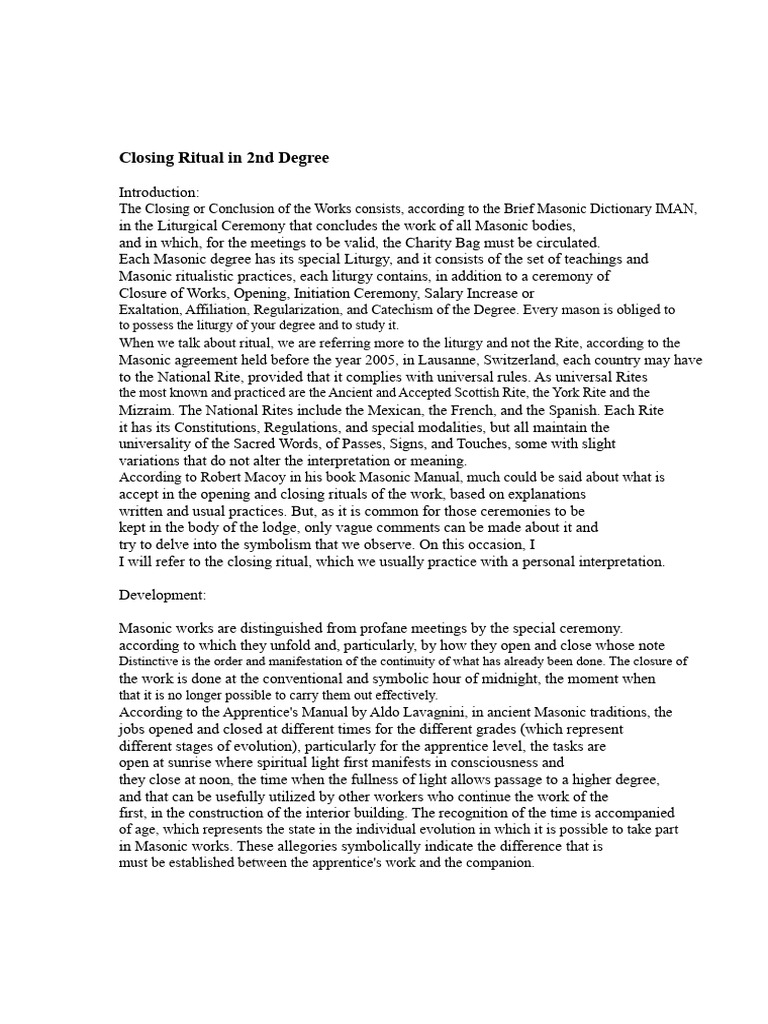 Closing Ritual in 2nd Grade | PDF | Freemasonry | Rituals