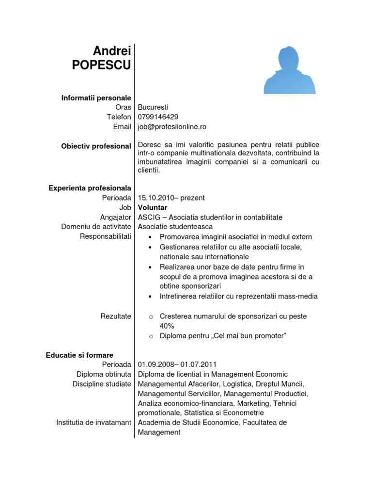 4model de CV Proaspat Absolvent