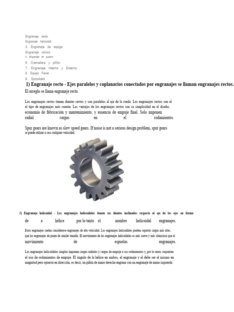 Tipos de engranajes | PDF | Eje | Ingeniería mecánica