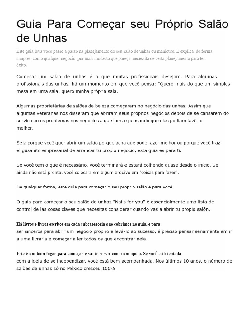 Guia para Começar o Seu Próprio Salão de Unhas + Logo | PDF | Business ...