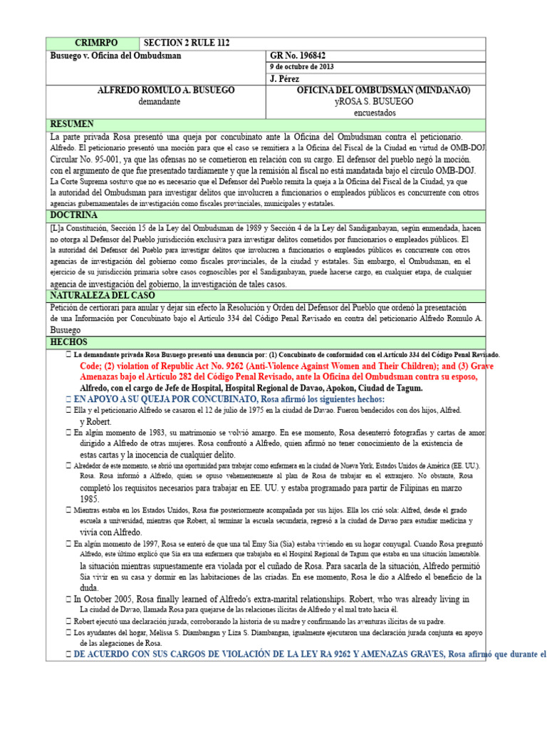Busuego v. Oficina Del Defensor Del Pueblo | PDF | Fiscal | Jurisdicción