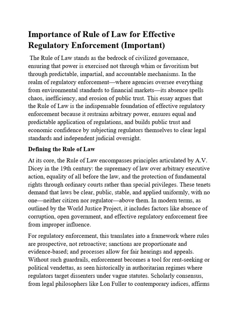 Importance of Rule of Law For Effective Regulatory Enforcement ...