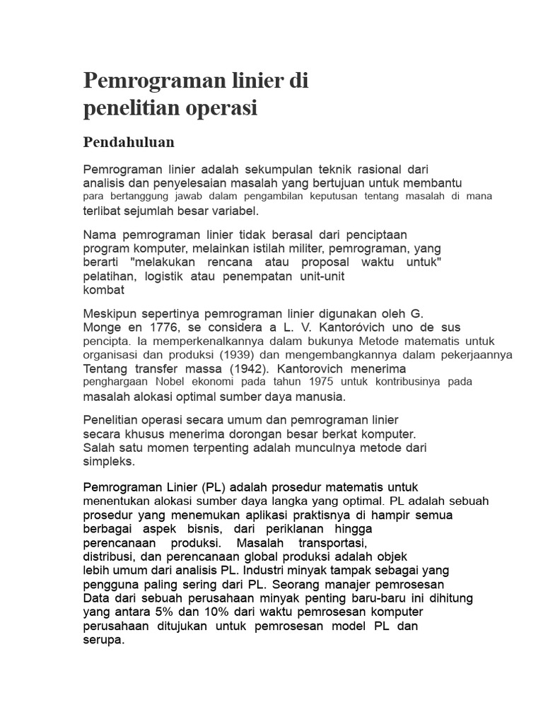 Apa itu pemrograman linier dalam penelitian operasi? | PDF