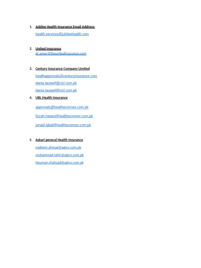 Health Insurance Email Contacts List | PDF