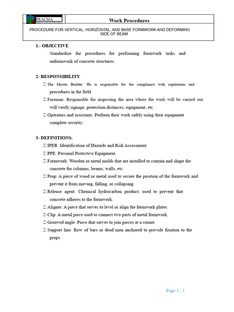 Concrete Formwork Procedures Guide | PDF | Personal Protective ...