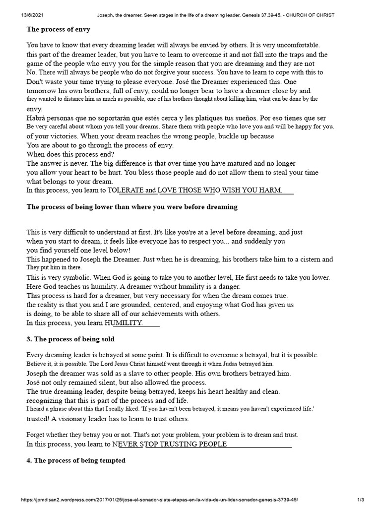 Joseph, the dreamer. Seven stages in the life of a leader. | PDF ...