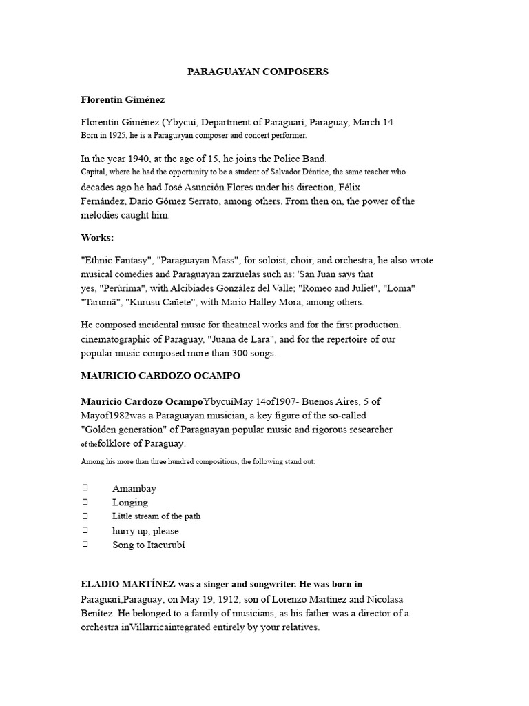 PARAGUAYAN COMPOSERS | PDF
