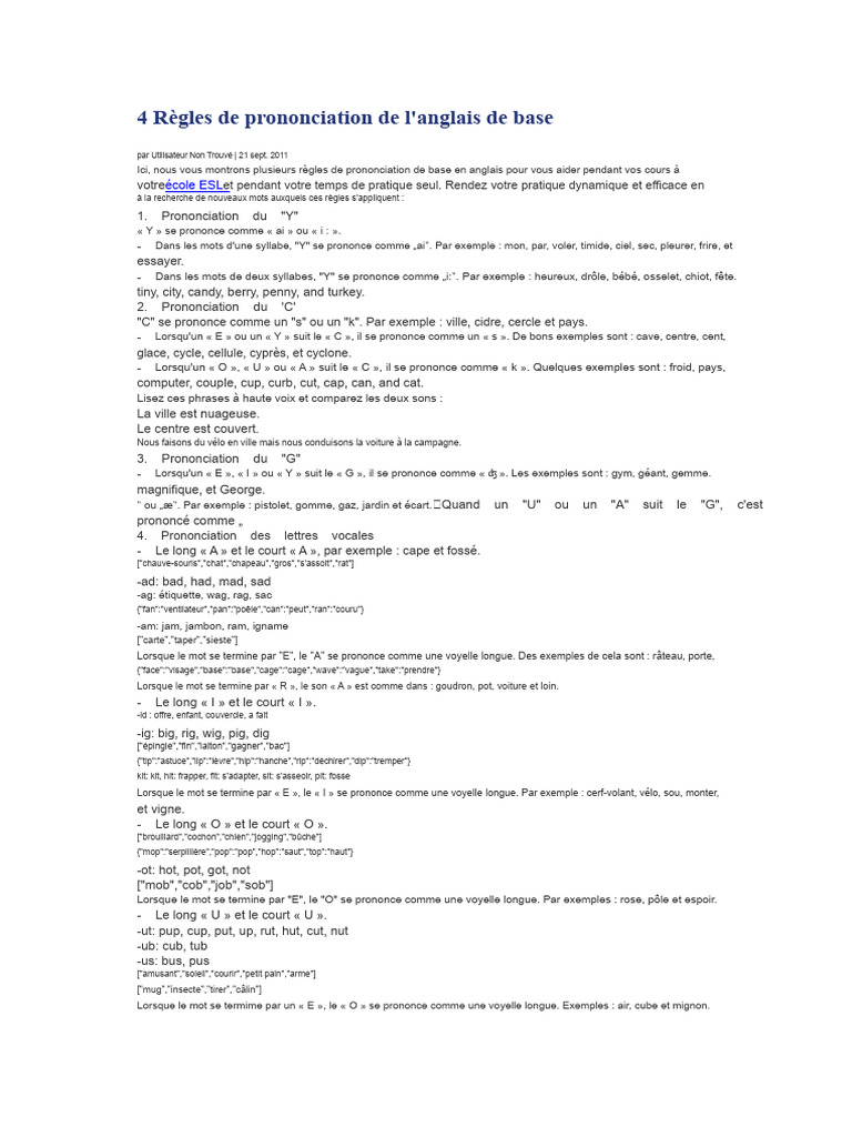 Règles de prononciation anglaise essentielles | PDF | Syllabe ...