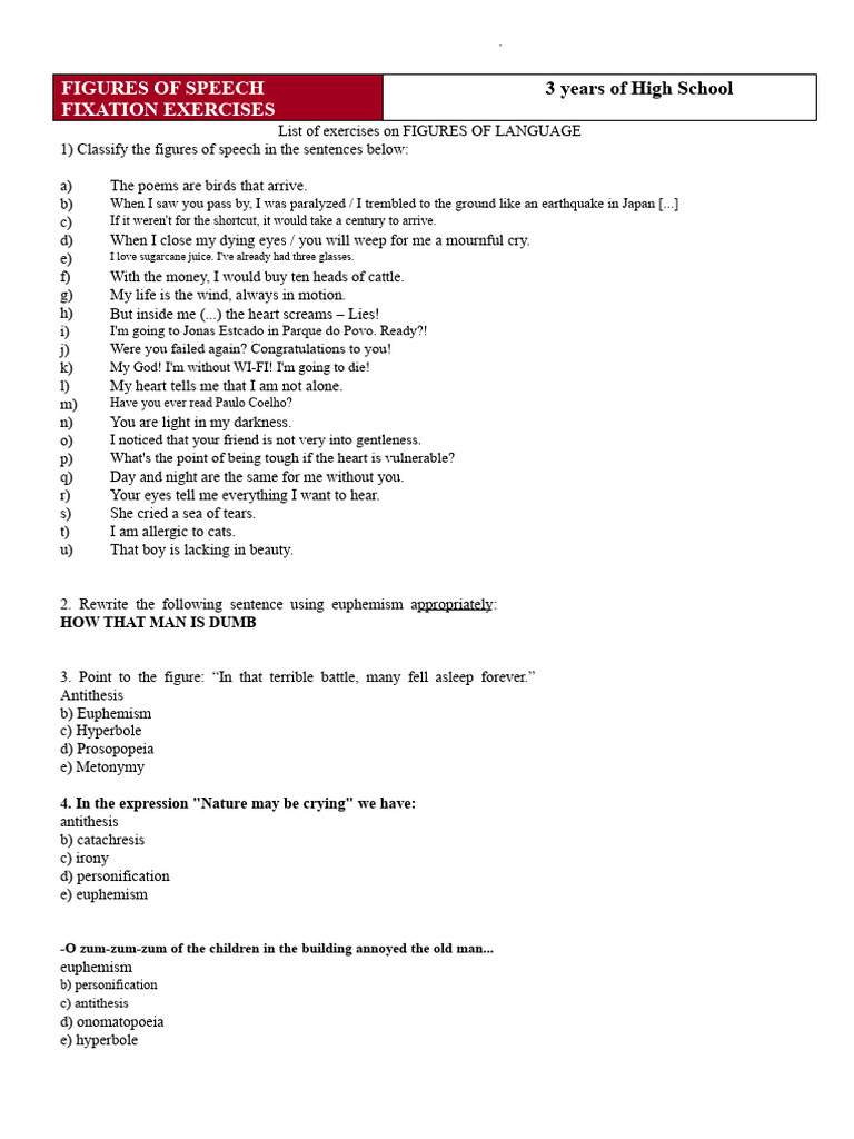 LANGUAGE FIGURES ACTIVITIES 3 YEARS | PDF | Metaphor