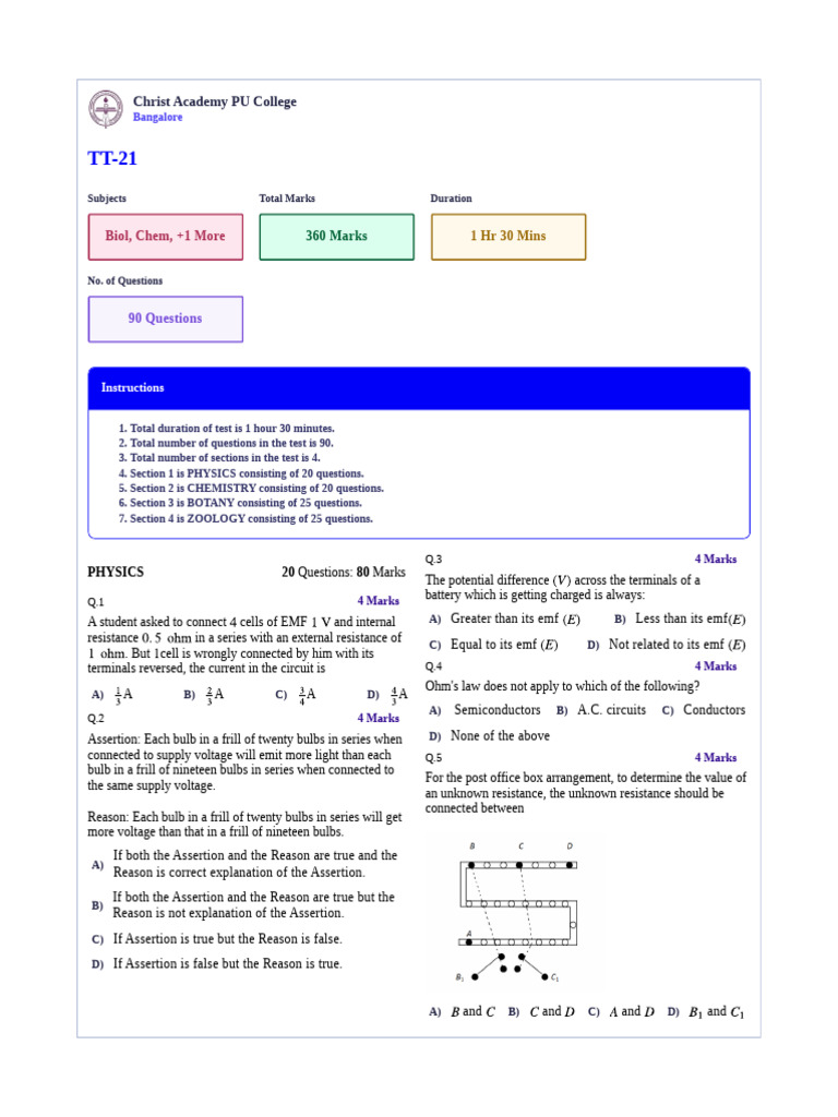 TT-21 QUESTION PAPER (13-12-25) | PDF | Kidney | Voltage