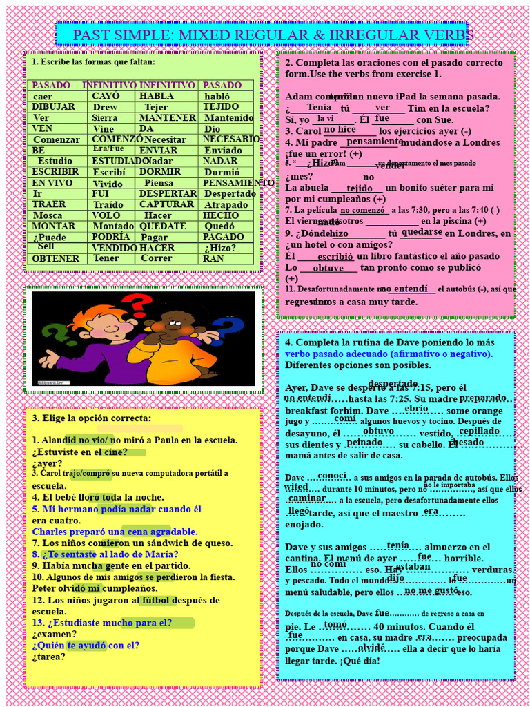 Pasado Simple Respuestas de verbos regulares e irregulares mixtos | PDF