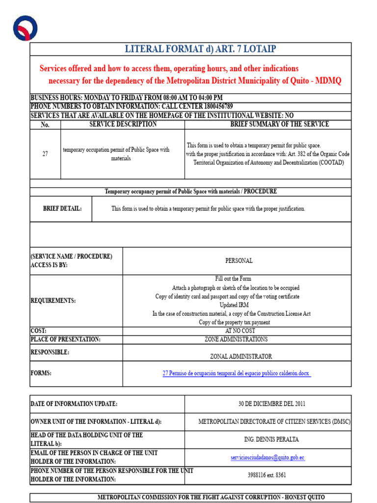 Temporary Public Space Permit Guide | PDF | Identity Document ...