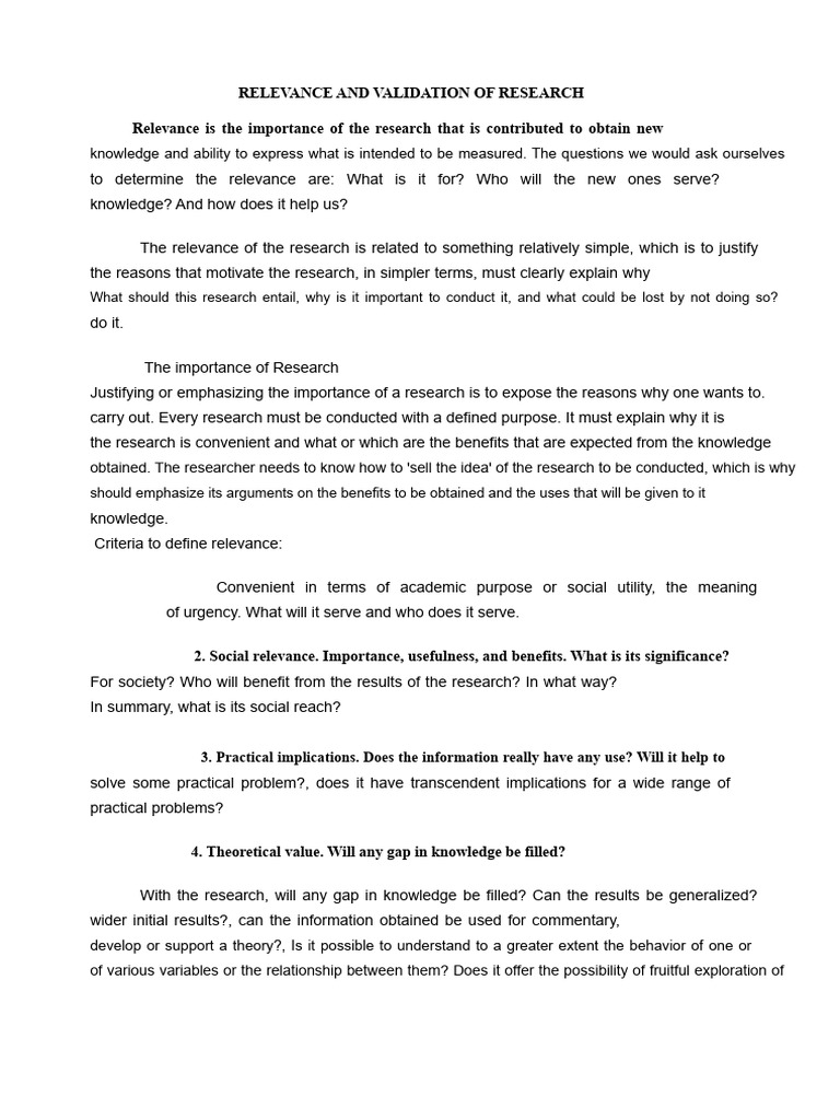 Importance of Research Relevance and Validation | PDF | Validity ...