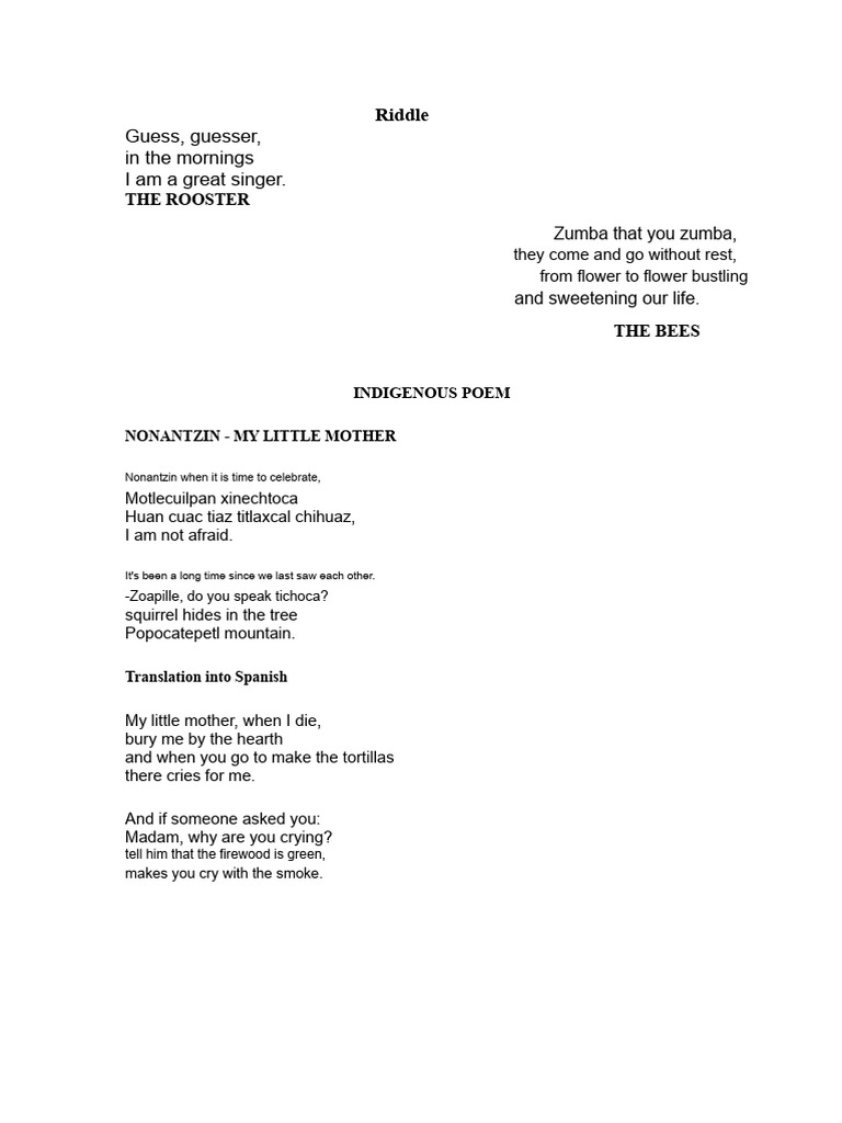 Riddle and indigenous poem | PDF | Nahuatl | Chili Pepper