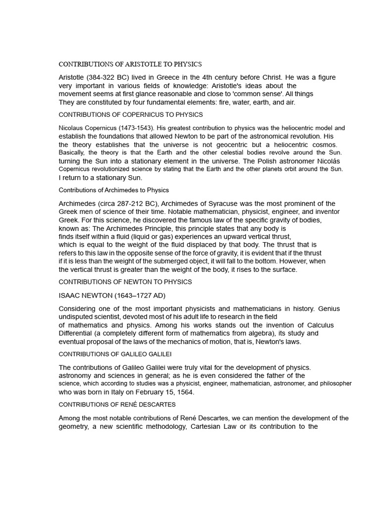Contributions of Aristotle to Physics | PDF | Heliocentrism | Physics
