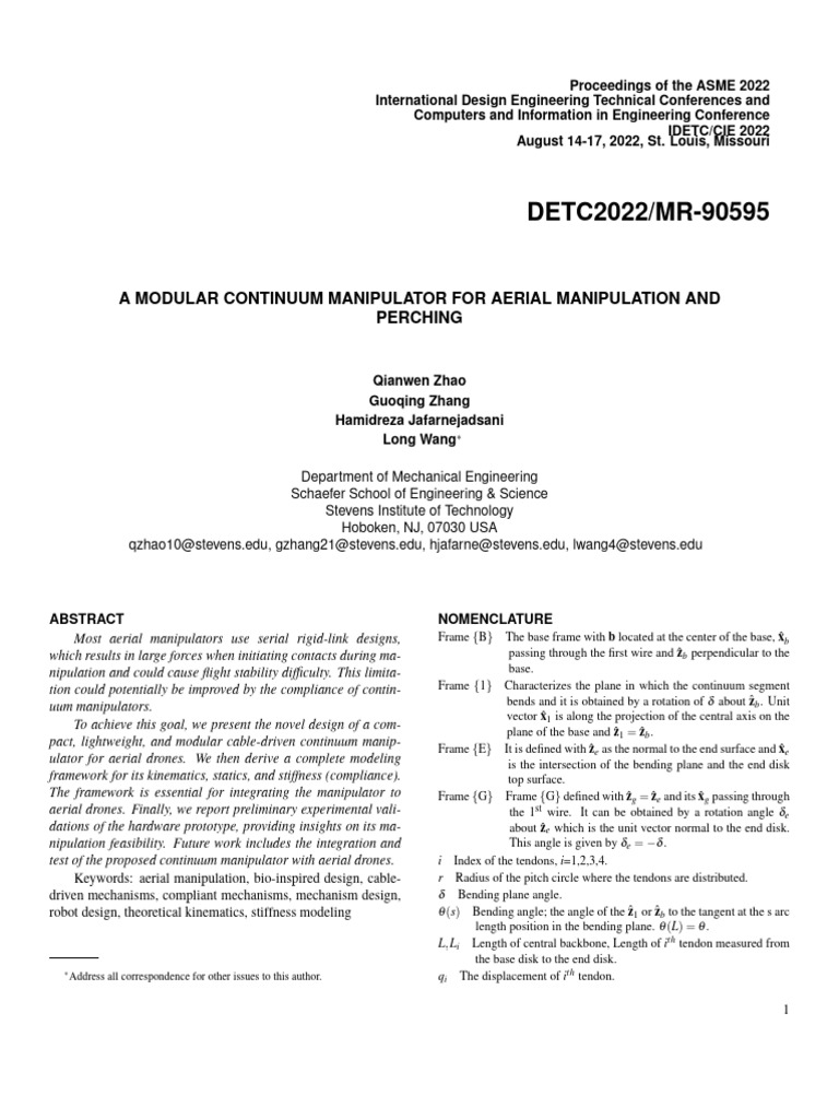 A Modular Continuum Manipulator for Aerial Manipulation and Perching ...