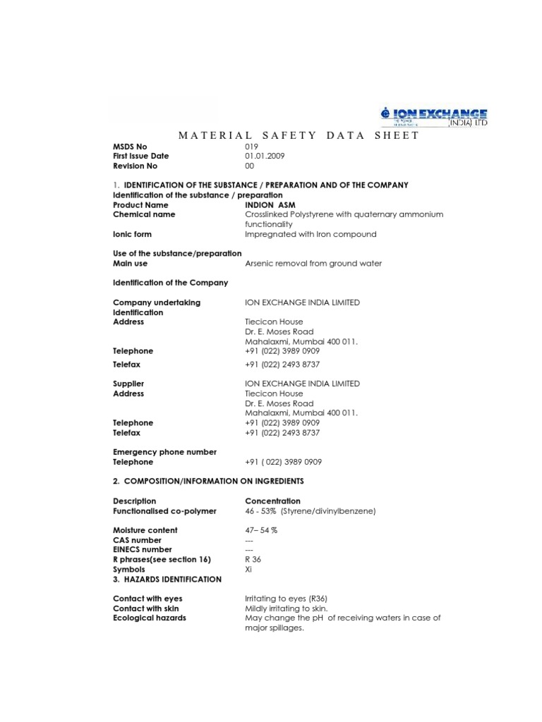 ASM Msds | PDF | Explosive Material | Water