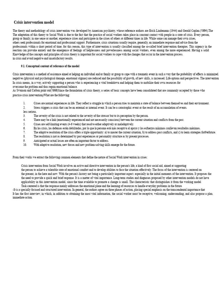 Crisis Intervention in Social Work Methods | PDF | Experience | Social Work