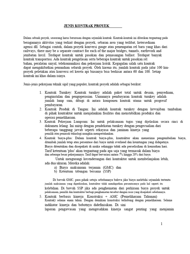 Jenis Kontrak Proyek Konstruksi | PDF