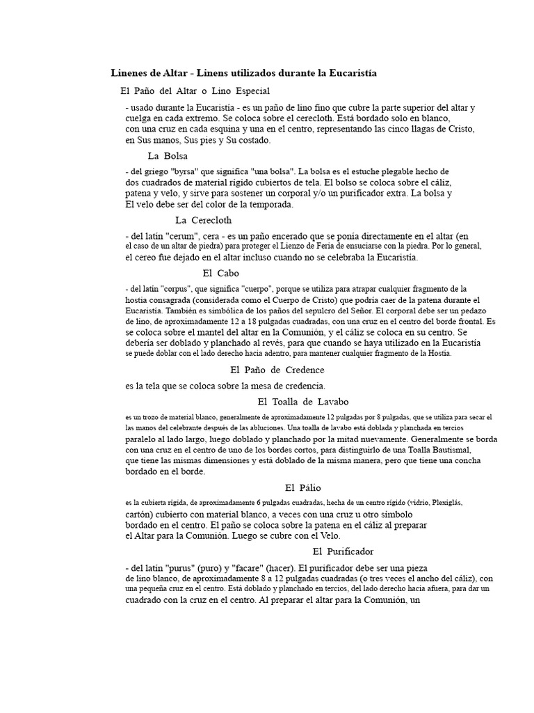 Linos de Altar | PDF | Altar | eucaristía