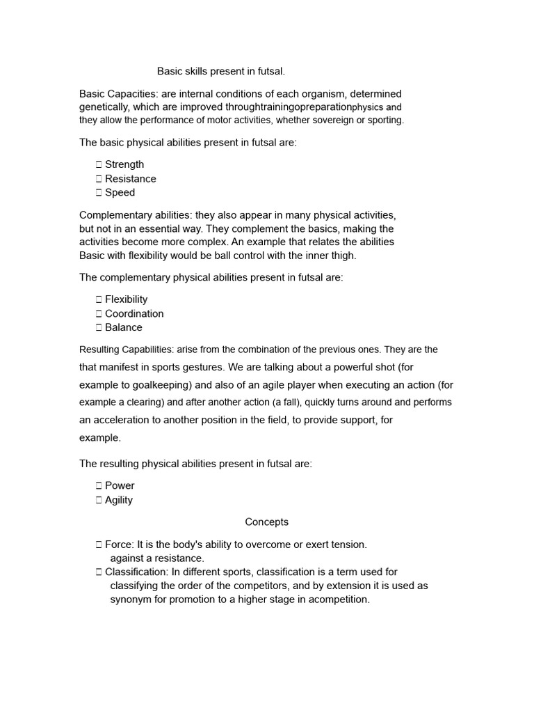 Basic Skills Present in Futsal | PDF