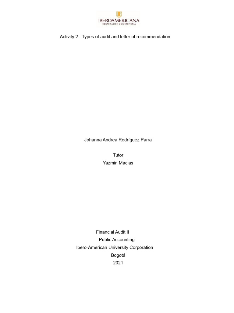 Act. 2 Types of Report and Letter of Recommendation | PDF | Audit ...