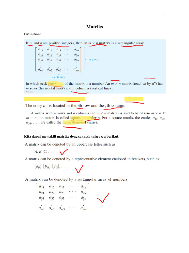 Definisi dan Operasi Matriks Dasar | PDF