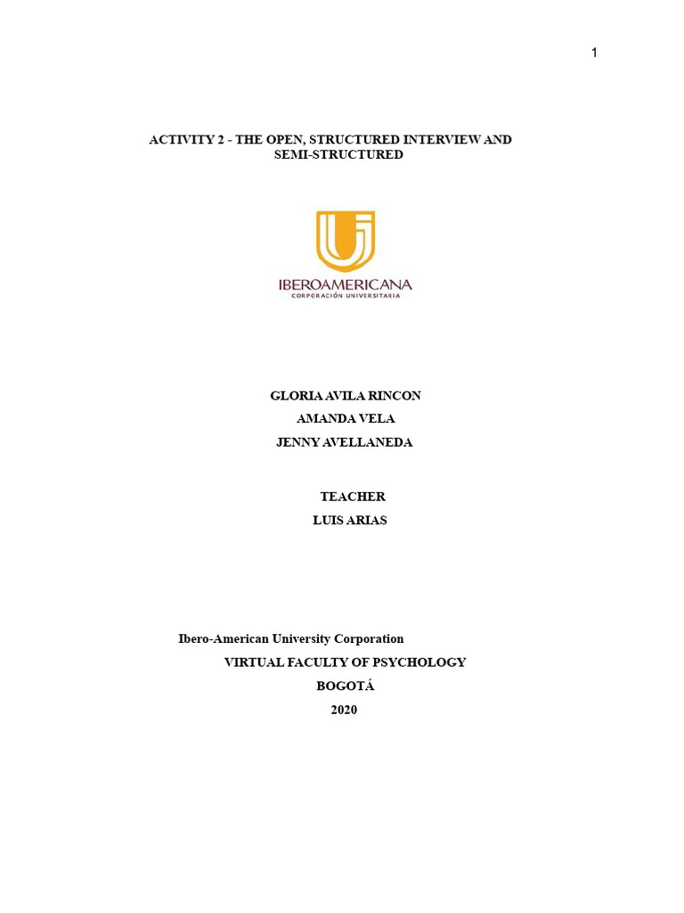 Activity 2 - The Open, Structured, and Semi-Structured Interview | PDF ...