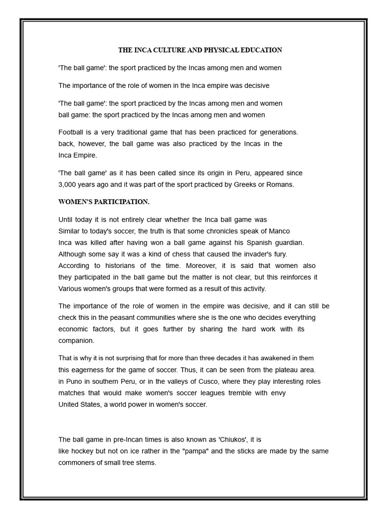 The Inca Culture and Physical Education | PDF | Inca Empire | Andes