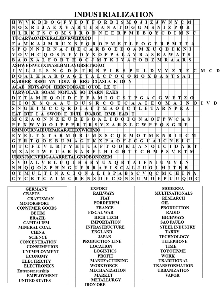 Industrialization Word Search (1) 1 | PDF | Minerals | Secondary Sector ...