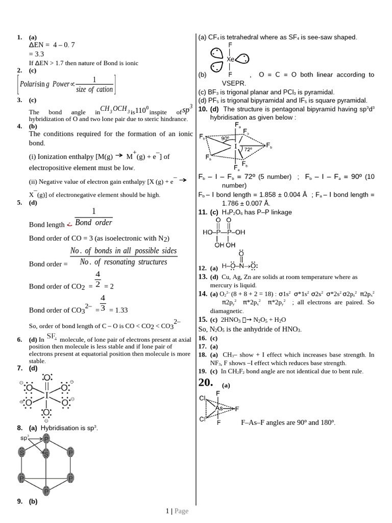 TT-11 Neet Key | PDF | Chemical Bond | Materials Science
