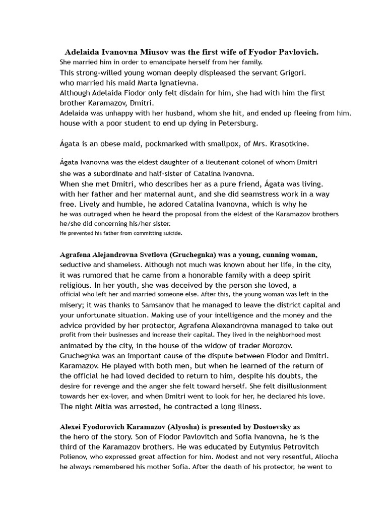 The Brothers Karamazov, Summary | PDF | The Brothers Karamazov