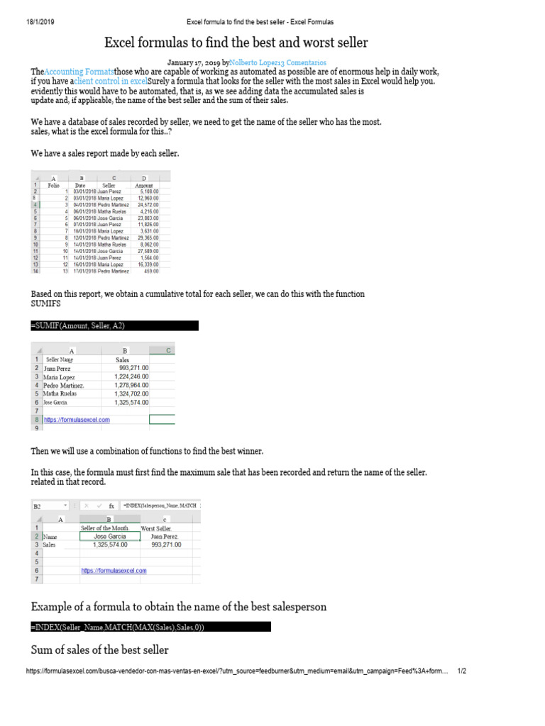 Excel - Find Best Seller - Excel Formulas | PDF | Sales | Matrix (Mathematics)